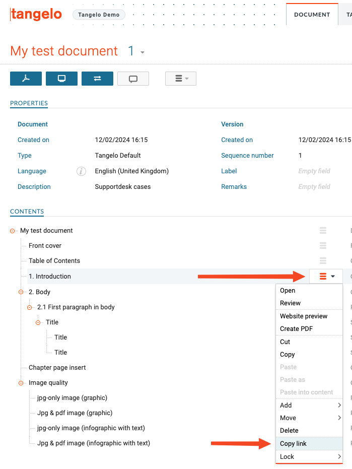 How to get a direct access link to any Tangelo document (sub)section ...