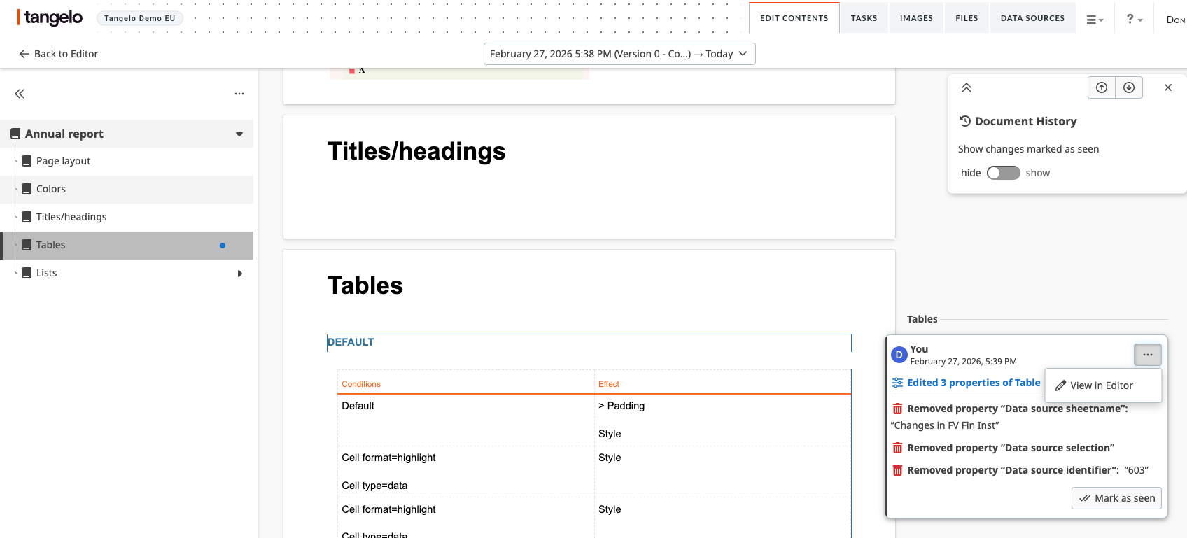 Change track information in Tangelo – Tangelo Software